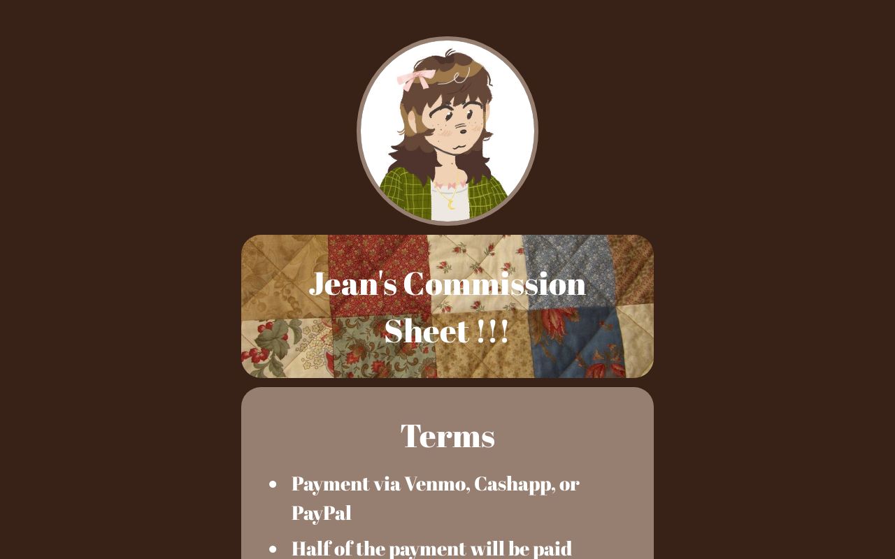 Jean's Commission Sheet